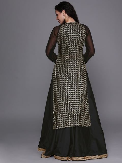 EthnoVogue Black Solid Made to Measure Lehenga Choli With Ethnic Jacket ...